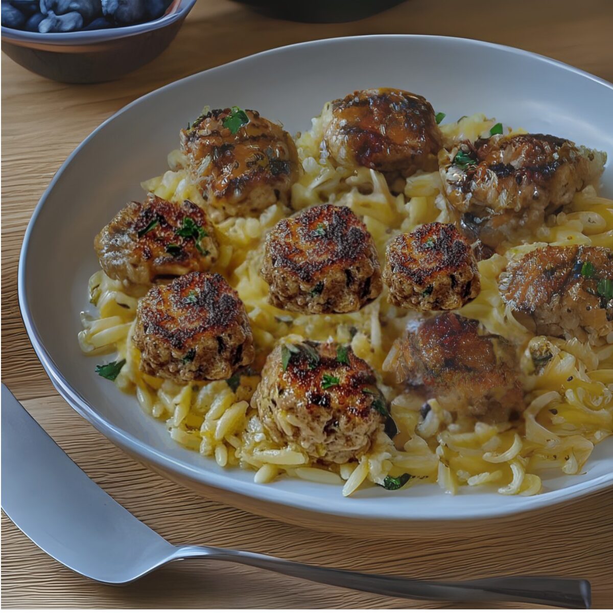 Recette de Boulettes Grecques, Orzo Citronné avec Crème de Feta : Un ...